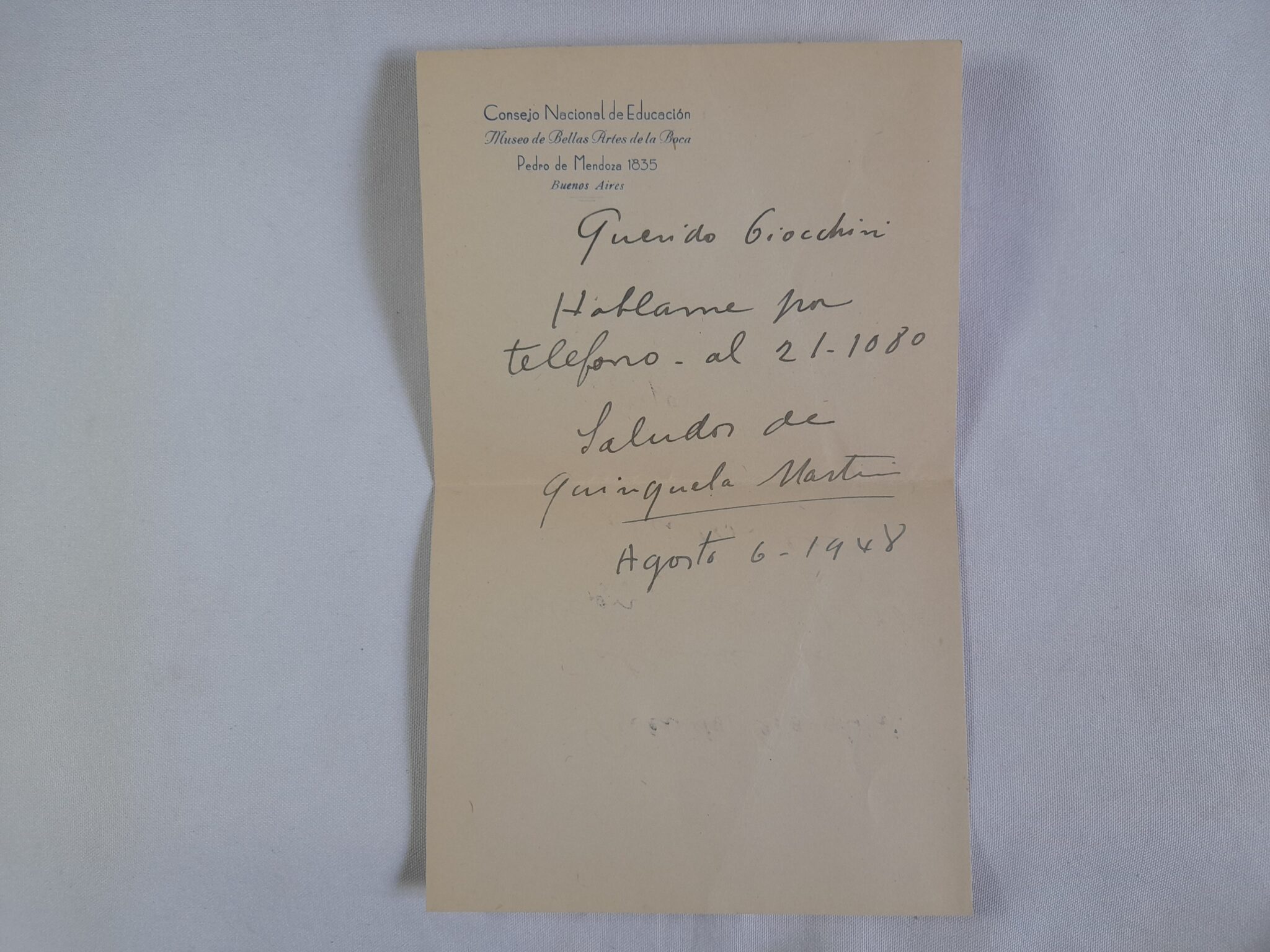 Carta con sobre membretado del Museo de Bellas Artes de La Boca – Zahir ...